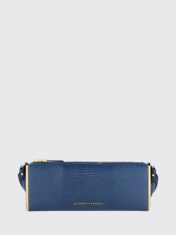 Elisabetta Franchi Lizard-print Shoulder Bag With Metallic Profiles - Blue