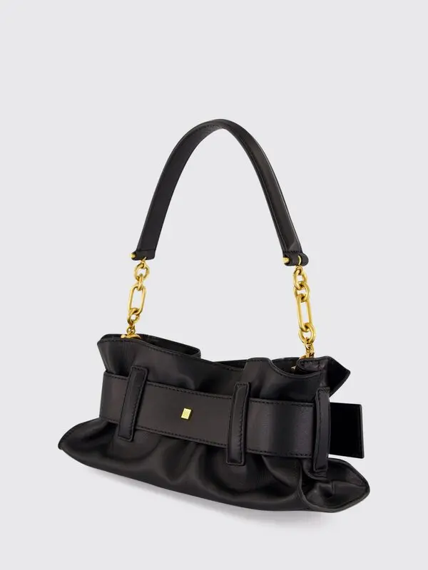 Balmain Anthem Ruched Smooth Leather Shoulder Bag With Logo Buckle