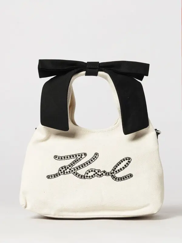Karl Lagerfeld Recycled Cotton Canvas Handbag With Bow And Logo