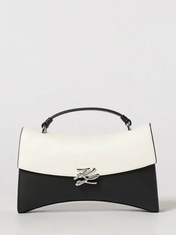 Karl Lagerfeld Full-grain Leather Handbag With Bicolour Monogram