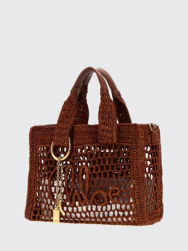 Chloé Summer Banana Handbag In Raffia With Embroidered Logo And Shoulder Strap
