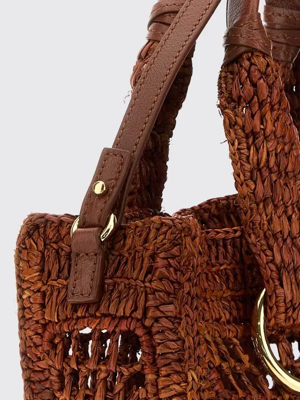 Chloé Summer Banana Handbag In Raffia With Embroidered Logo And Shoulder Strap