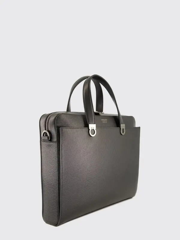 FERRAGAMO Calfskin Leather Briefcase With Double Handle And Gancini Logo