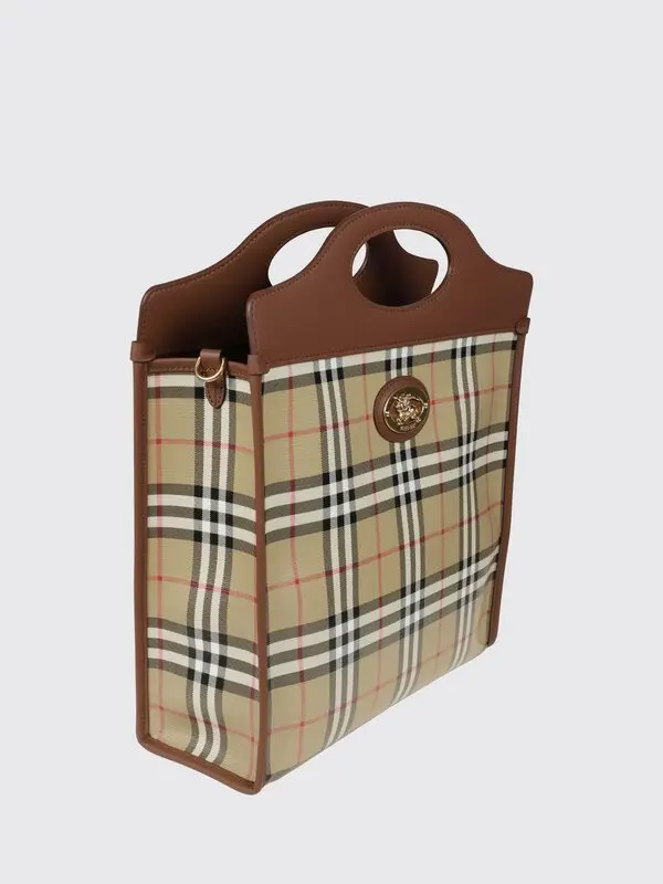 Burberry Coated Cotton Tote Bag With Vintage Check Pattern And Double Leather Handles