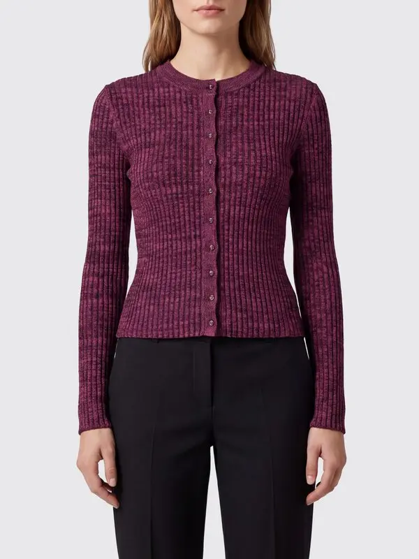 Rabanne Slim Fit Virgin Wool And Silk Crewneck Cardigan - Violet