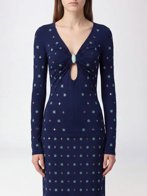 Rabanne Slim Fit Long-sleeved Jersey Top With Print And Teardrop Neckline