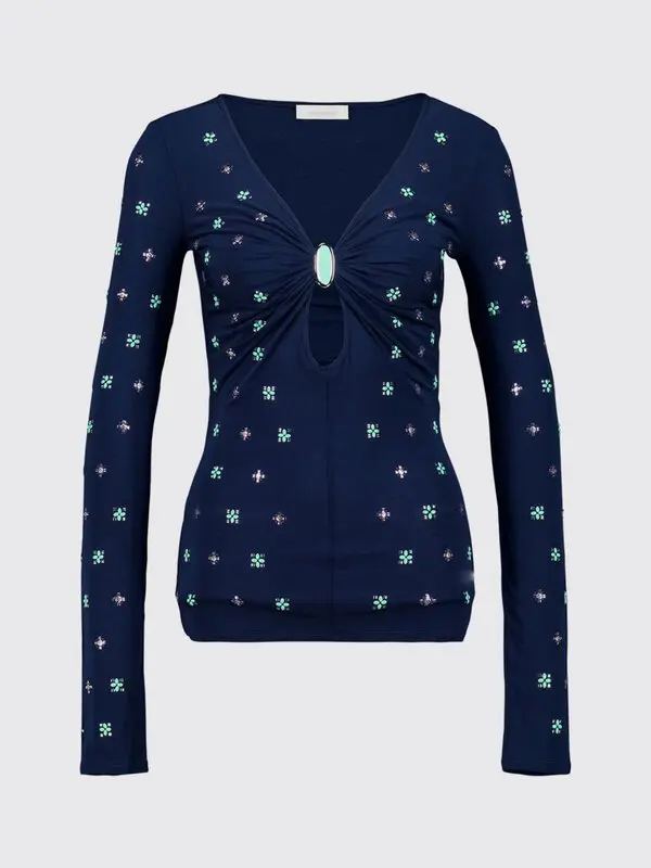 Rabanne Slim Fit Long-sleeved Jersey Top With Print And Teardrop Neckline