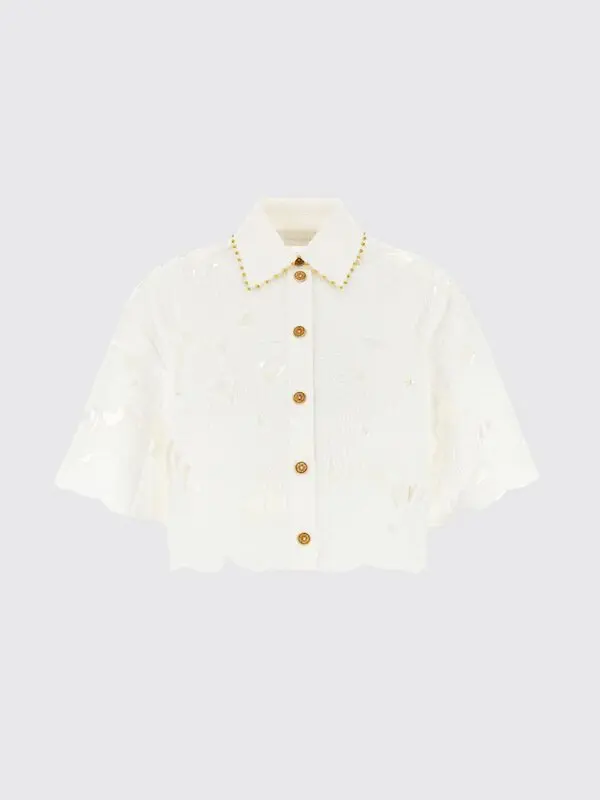 Zimmermann Mahon Short-sleeved Shirt In Cotton With Openwork Detailing