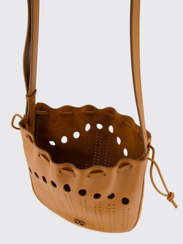 Valentino Garavani Calfskin Leather Bucket Bag With Vlogo Signature - Brown