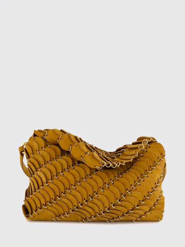 Rabanne Scallop Suede And Leather Shoulder Bag With Metallic Ring - Brown