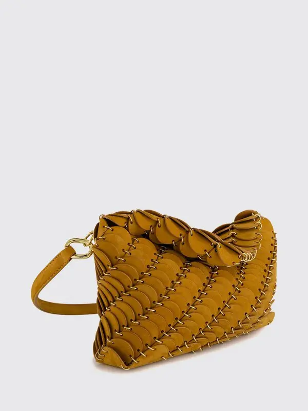Rabanne Scallop Suede And Leather Shoulder Bag With Metallic Ring - Brown