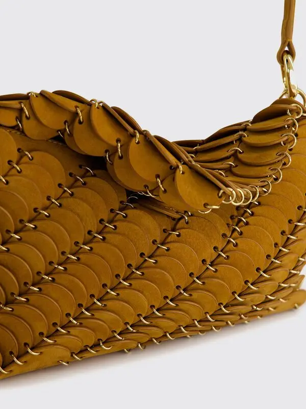 Rabanne Scallop Suede And Leather Shoulder Bag With Metallic Ring - Brown