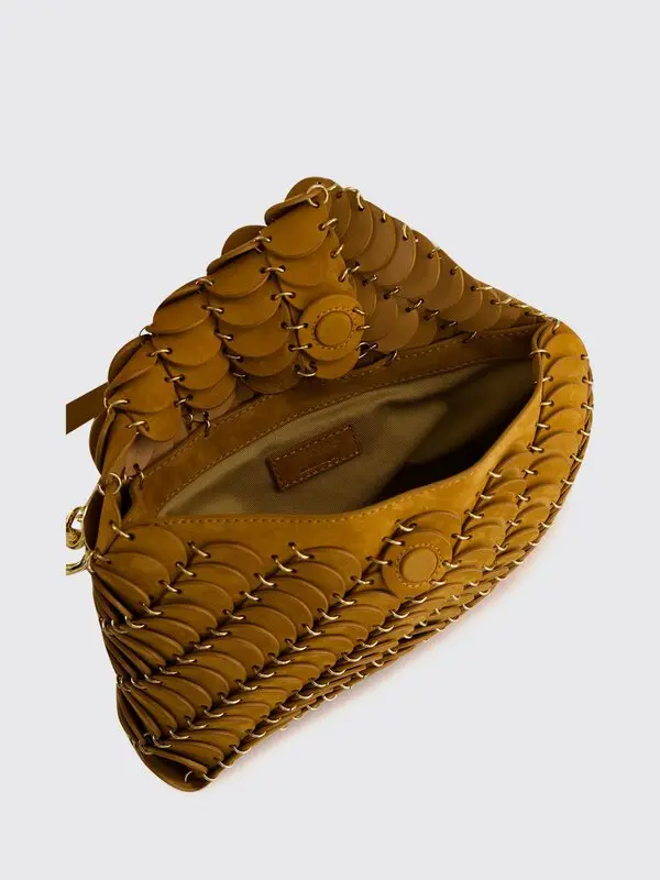 Rabanne Scallop Suede And Leather Shoulder Bag With Metallic Ring - Brown