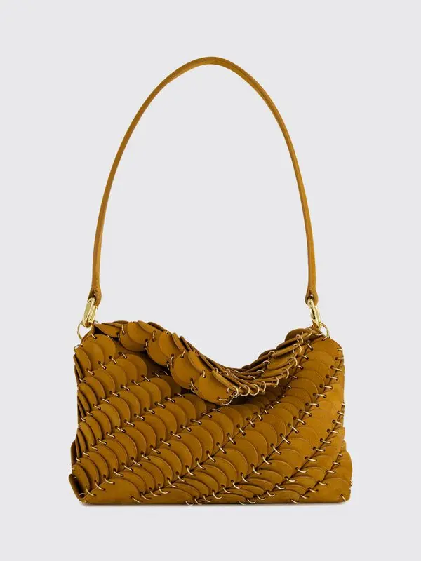 Rabanne Scallop Suede And Leather Shoulder Bag With Metallic Ring - Brown