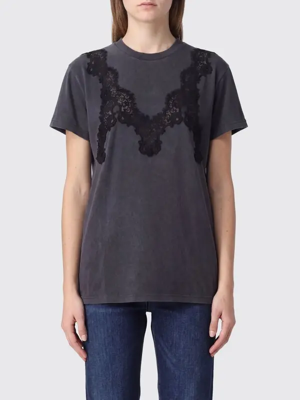 Stella McCartney Cotton-blend T-shirt With Embroidered Lace Inserts