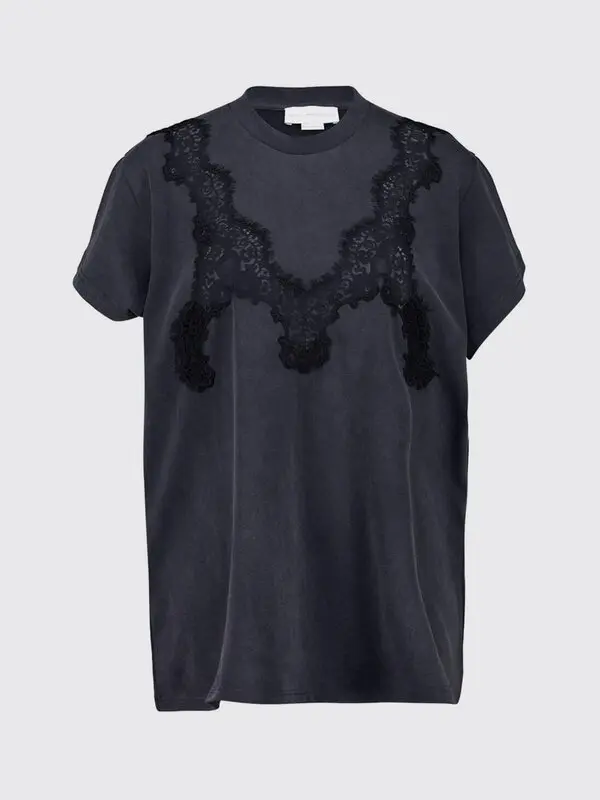 Stella McCartney Cotton-blend T-shirt With Embroidered Lace Inserts
