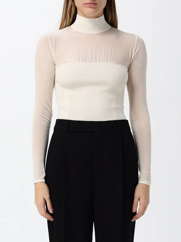 Elisabetta Franchi Slim Fit Stretch-viscose Long-sleeved Turtleneck Bodysuit - White