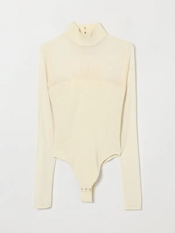 Elisabetta Franchi Slim Fit Stretch-viscose Long-sleeved Turtleneck Bodysuit - White