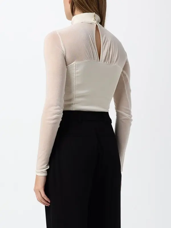 Elisabetta Franchi Slim Fit Stretch-viscose Long-sleeved Turtleneck Bodysuit - White