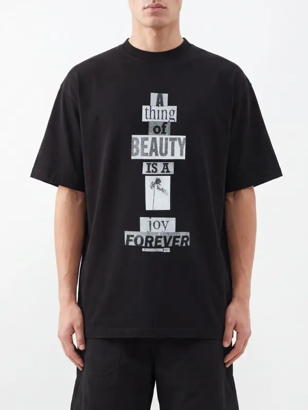 Balenciaga Slogan Print Cotton T-shirt With Dropped Shoulders