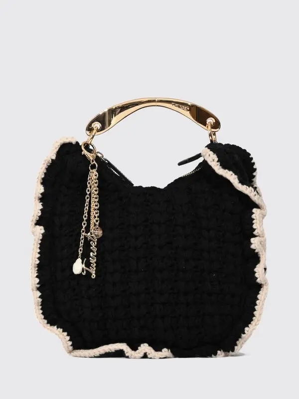 TWINSET Croissant Crochet Handbag With Metallic Handle And Charm - Black