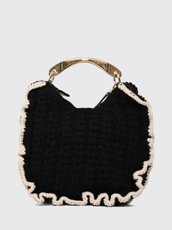 TWINSET Croissant Crochet Handbag With Metallic Handle And Charm - Black