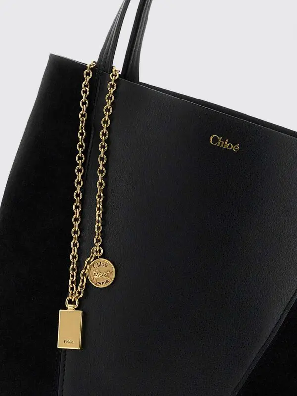 Chloé Spin Bicolour Shoulder Bag In Smooth And Suede Leather - Black