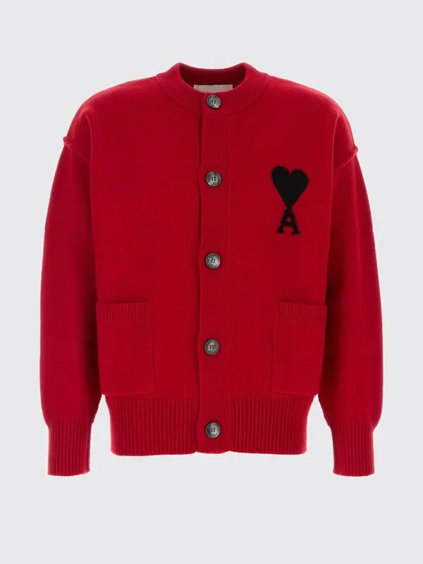 AMI Paris Wool Crewneck Cardigan With Contrasting Embroide Logo