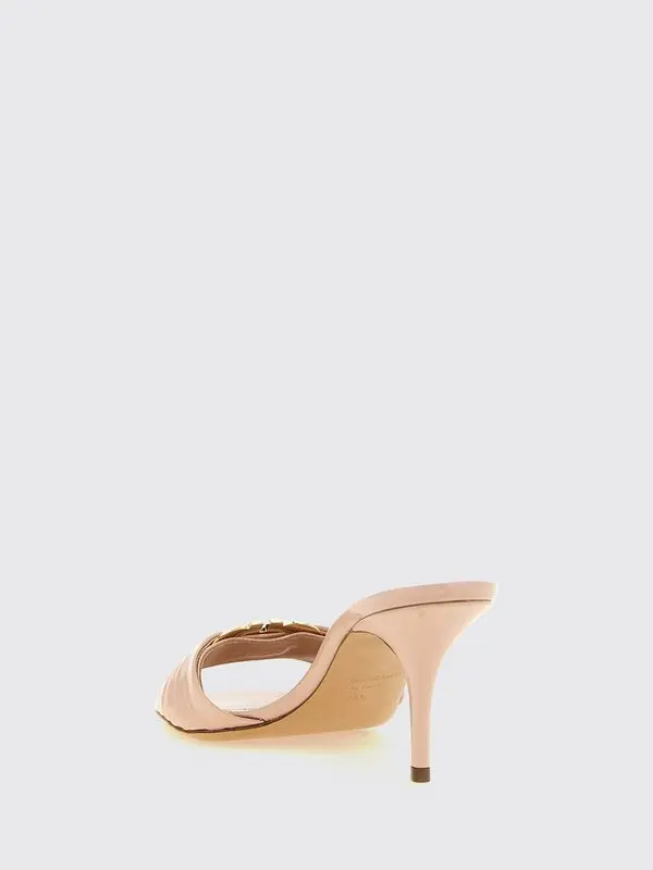 FERRAGAMO Draped Calfskin Leather Mule Sandals With Medium Heel - Pink