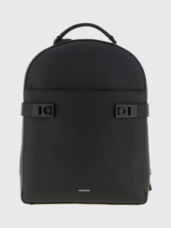 FERRAGAMO Hug Calfskin Leather Backpack With Gancini Logo