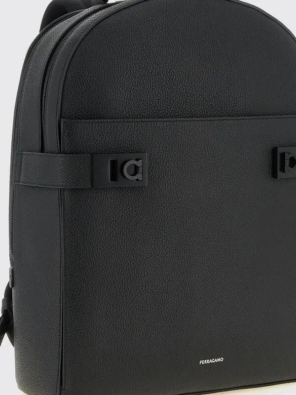 FERRAGAMO Hug Calfskin Leather Backpack With Gancini Logo