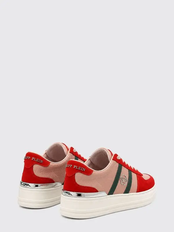 Philipp Plein Low-top Leather Trainers With Hexagon Logo And Round Toe - Pink