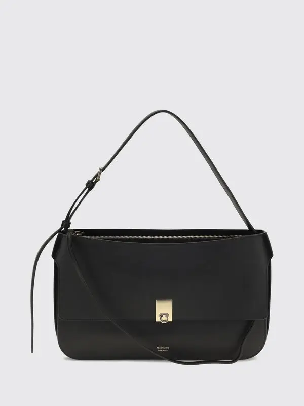 FERRAGAMO Small Calfskin Leather Shoulder Bag With Gancini Logo