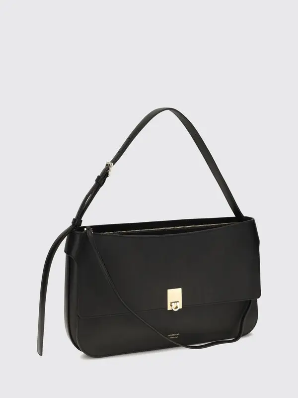 FERRAGAMO Small Calfskin Leather Shoulder Bag With Gancini Logo