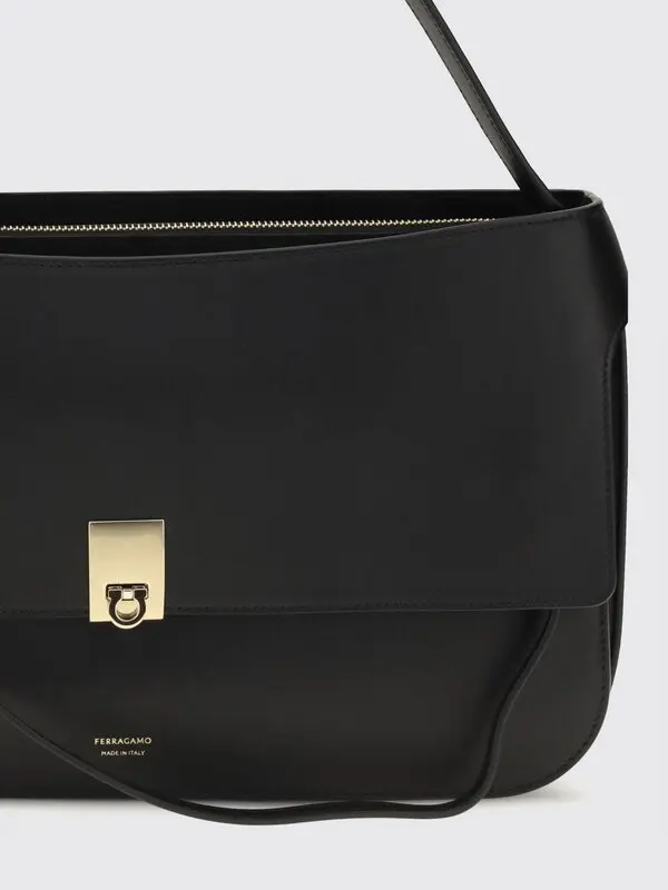 FERRAGAMO Small Calfskin Leather Shoulder Bag With Gancini Logo