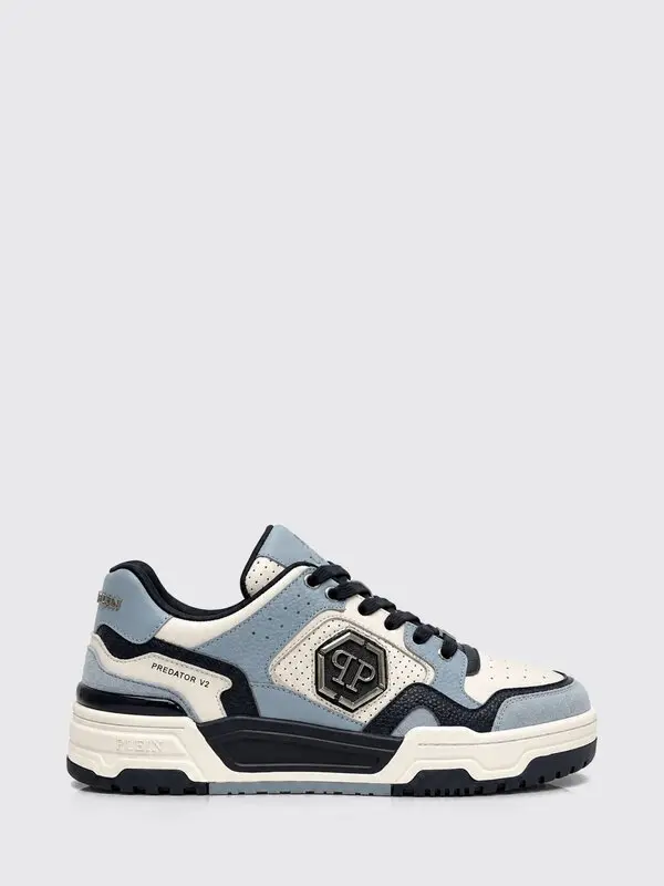 Philipp Plein Predator V2 Low-top Leather Trainers With Hexagon Logo - Blue