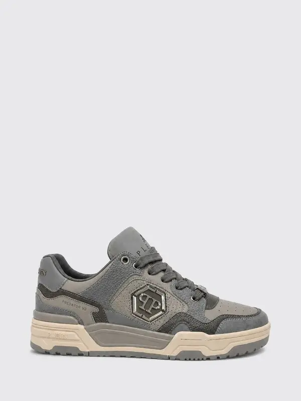 Philipp Plein Predator V2 Low-top Leather Trainers With Hexagon Logo - Grey