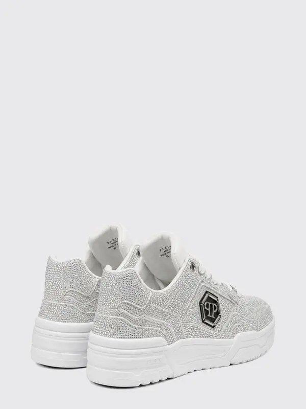 Philipp Plein Predator V2 Leather Trainers With Crystals And Hexagon Logo - White