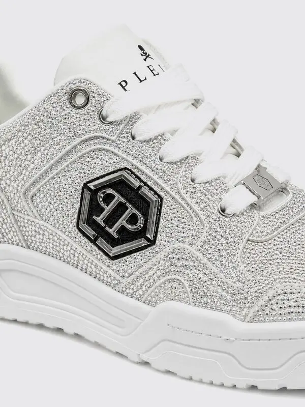 Philipp Plein Predator V2 Leather Trainers With Crystals And Hexagon Logo - White