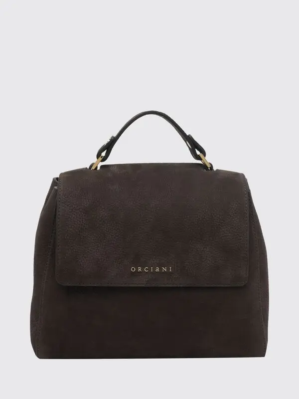 Orciani Sveva Hammered Leather Handbag With Removable Shoulder Strap - Brown