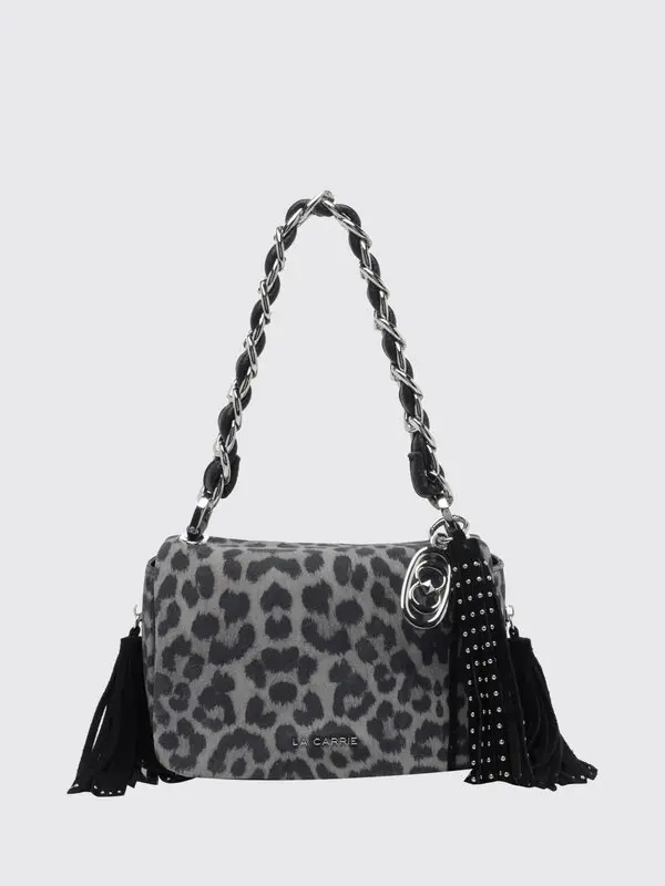 LA CARRIE Suede Mini Shoulder Bag With Animal Print And Charms - Grey