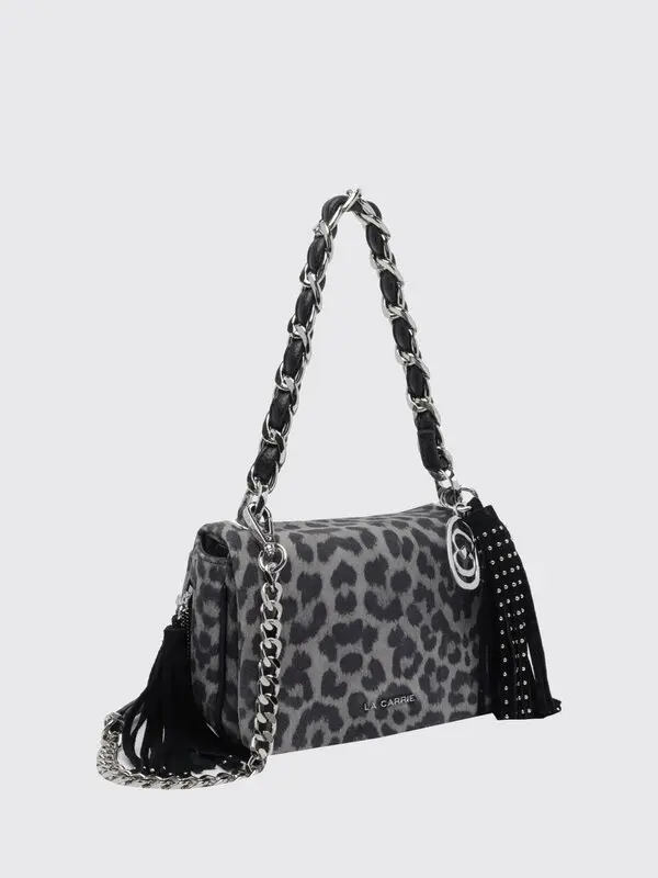 LA CARRIE Suede Mini Shoulder Bag With Animal Print And Charms - Grey