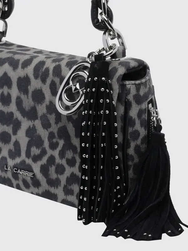 LA CARRIE Suede Mini Shoulder Bag With Animal Print And Charms - Grey