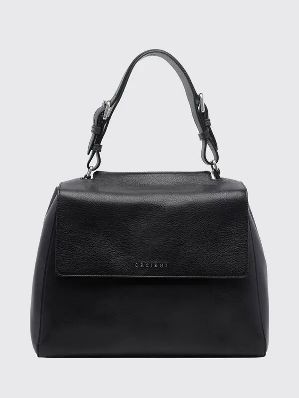 Orciani Sveva Flared Calf Leather Handbag With Removable Shoulder Strap - Black