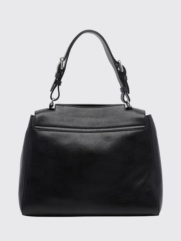 Orciani Sveva Flared Calf Leather Handbag With Removable Shoulder Strap - Black