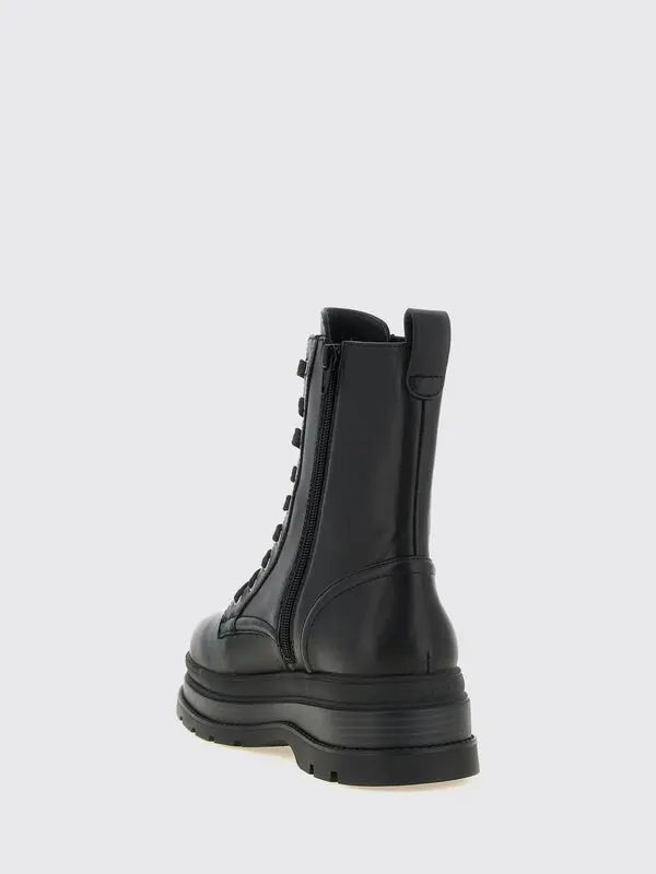 Pinko Eva Leather Combat Boots With Love Birds Logo And Lug Sole
