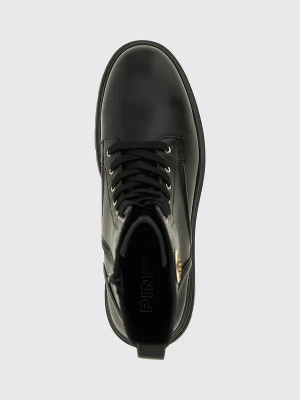 Pinko Eva Leather Combat Boots With Love Birds Logo And Lug Sole