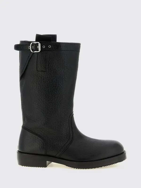 Dries Van Noten Grained Leather Biker Ankle Boots With Straps