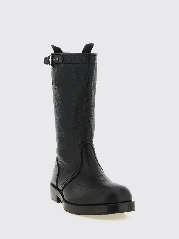 Dries Van Noten Grained Leather Biker Ankle Boots With Straps