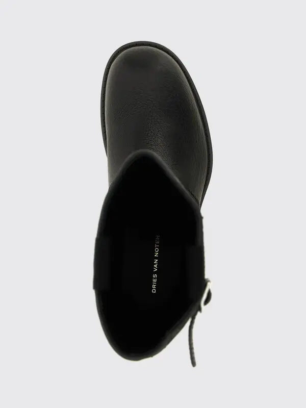 Dries Van Noten Grained Leather Biker Ankle Boots With Straps